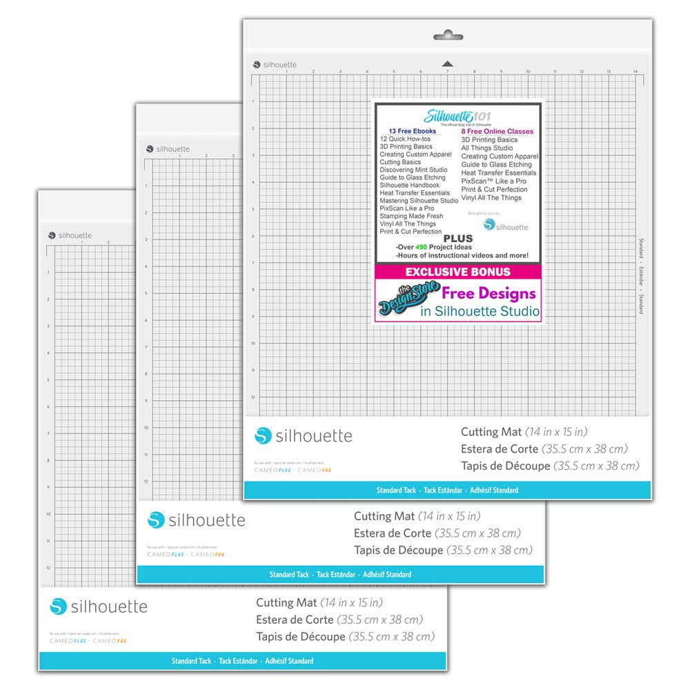 Silhouette Cameo 4 Plus Cutting Mat Standard Tack 3 Pack with Silhouette 101 Guide and Bonus Designs