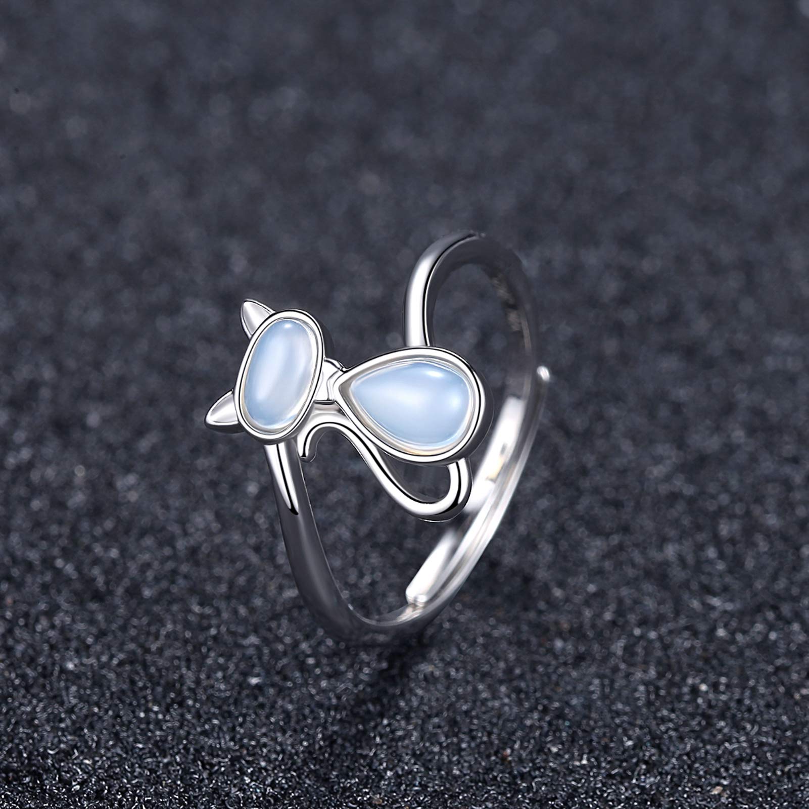 VIKI LYNN Cute Cat Ring 925 Sterling Silver Adjustable Moonstone Ring for Women