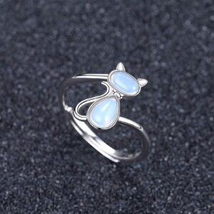 VIKI LYNN Cute Cat Ring 925 Sterling Silver Adjustable Moonstone Ring for Women