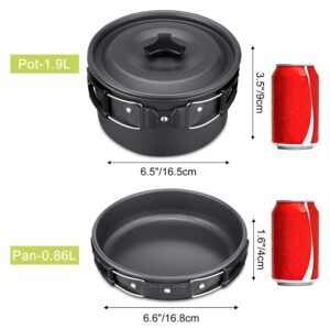 G4Free 19PCS Camping Cookware Mess Kit Non-Stick Pot and Pan Set with Kettle Stainless Steel Cups Plates Forks Knives Spoons Lightweight for Hiking Backpacking Cooking Picnic