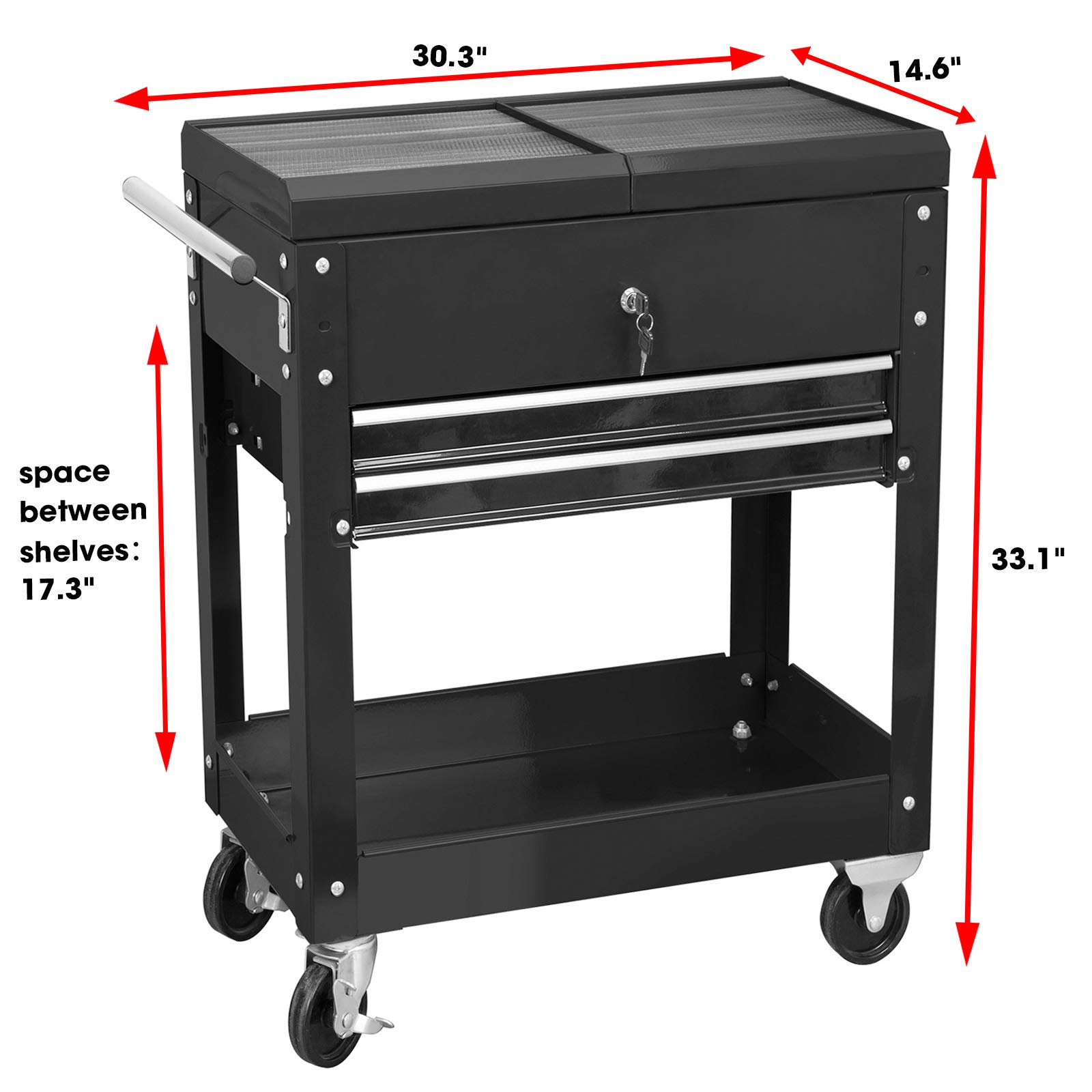 Torin Service Utility Tool Cabinet Cart 350 LBs 2 Drawer Slide Top, Black, ATC310B