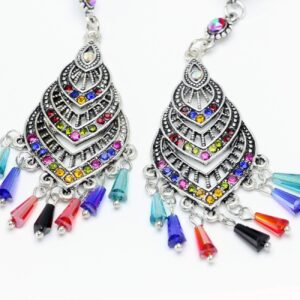 1/2 inch 12mm 316L Surgical Steel Bohemian Multicolor Crystal Tassel Dangle Ear Gauges Piercing Flesh Tunnels Plugs Statement Earrings