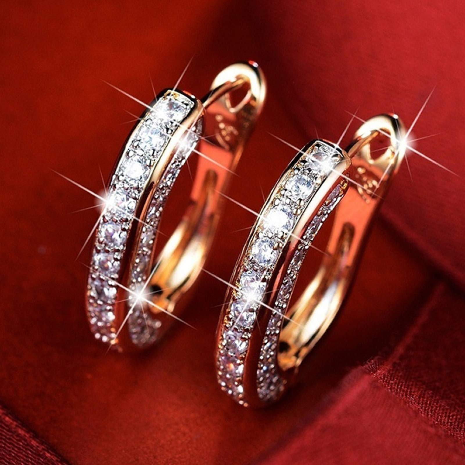 Creative Earring for Women Rhinestone Decoration Ear Stud Rings Hoop Earrings Women Girl Charming Jewelry Gift - Silver