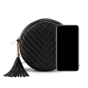 Ayliss Women Crossbody Shoulder Bag Circle Tassel Purse Clutch Evening Small PU leather Handbag Fashion Wallet With Chain (Black #1)