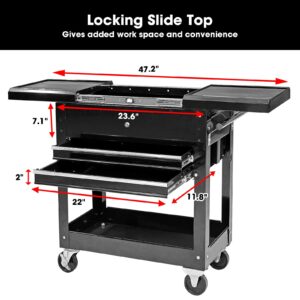 Torin Service Utility Tool Cabinet Cart 350 LBs 2 Drawer Slide Top, Black, ATC310B