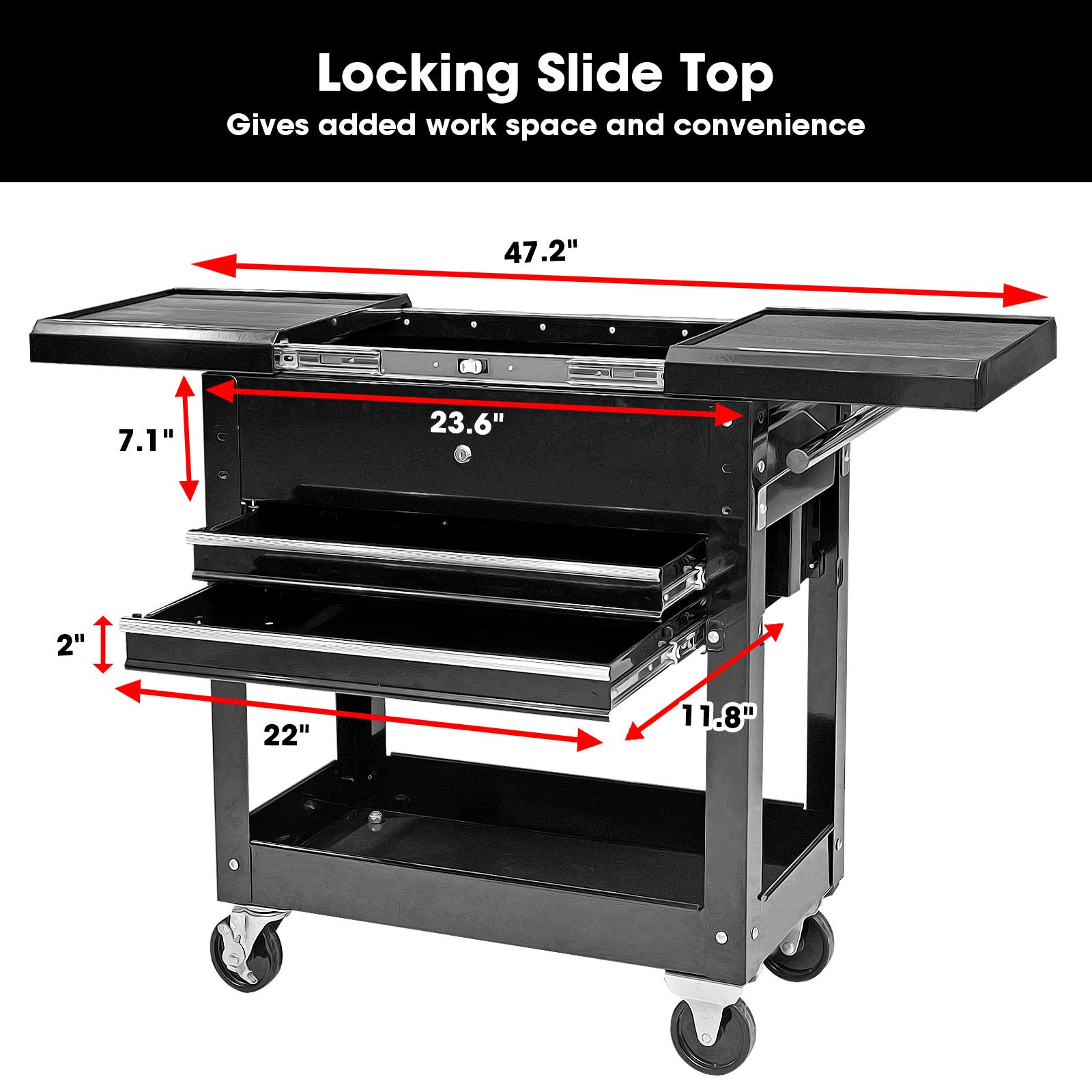 Torin Service Utility Tool Cabinet Cart 350 LBs 2 Drawer Slide Top, Black, ATC310B