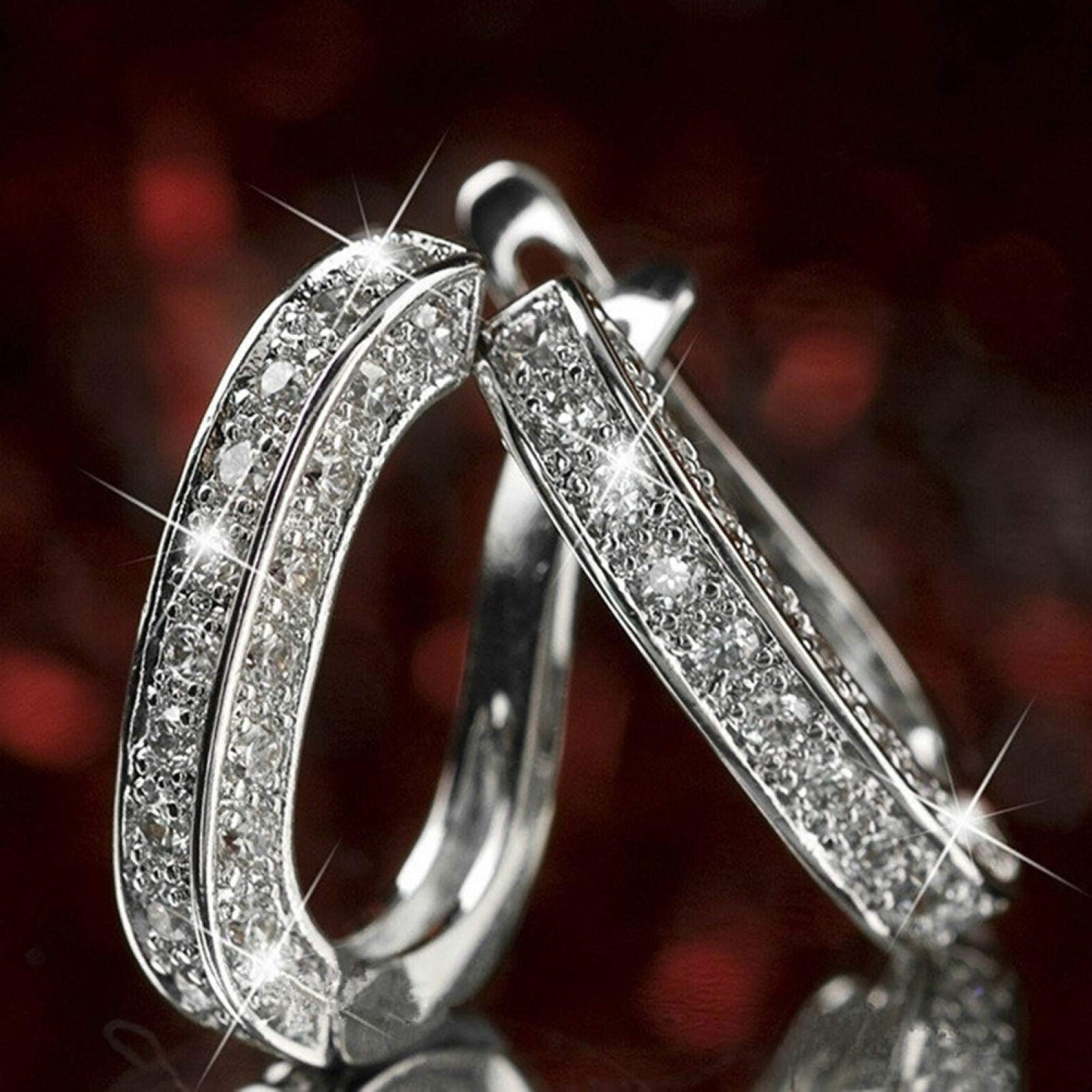 Creative Earring for Women Rhinestone Decoration Ear Stud Rings Hoop Earrings Women Girl Charming Jewelry Gift - Silver