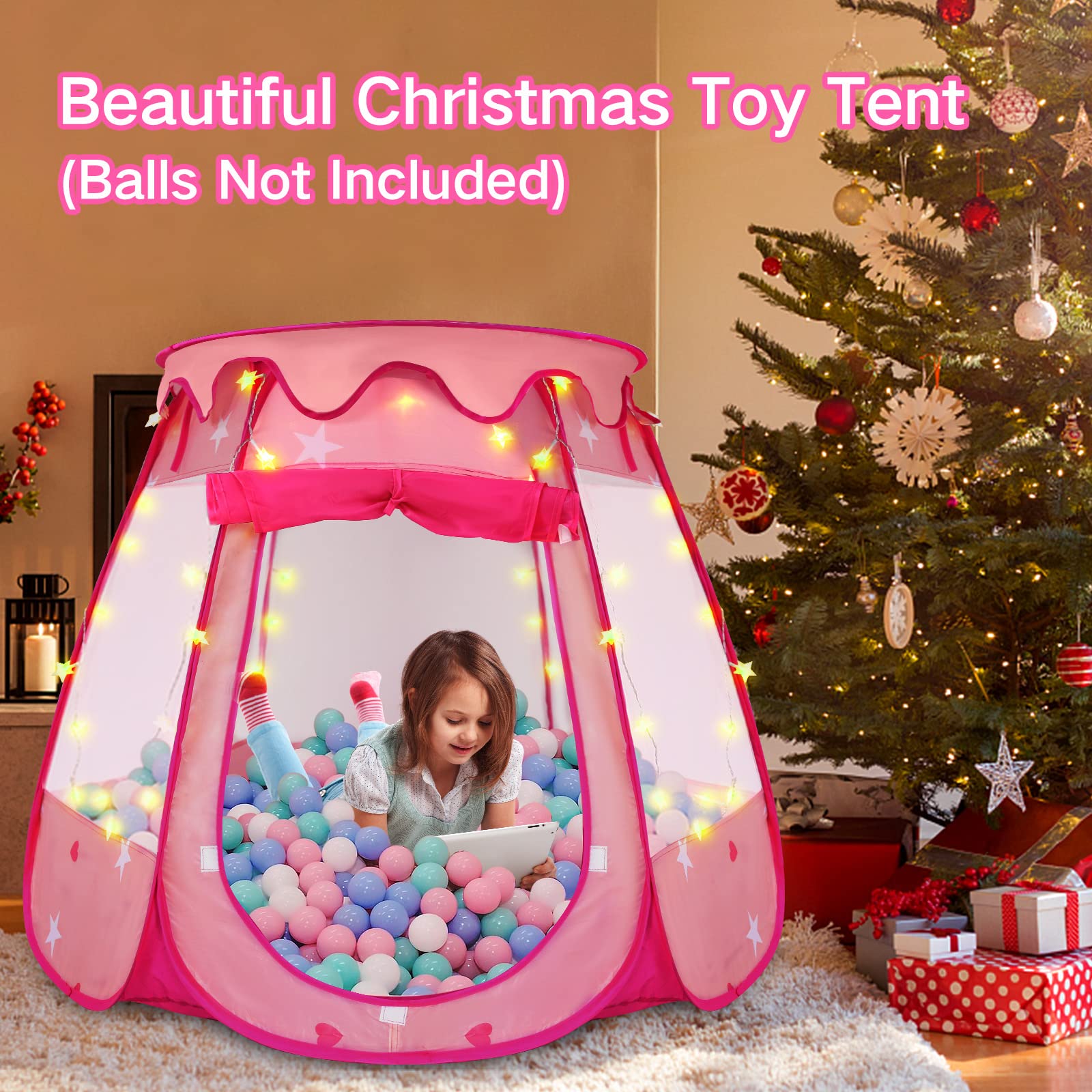 Princess Tent for Kids, Ball Pits for Toddlers 1-3 with Star Light, Girl Toys, 1/2/3 Year Old Girl Gifts, Toys for Girls with Carrying Bag, Indoor & Outdoor Play Tent, 49'' X 33'' (DxH)