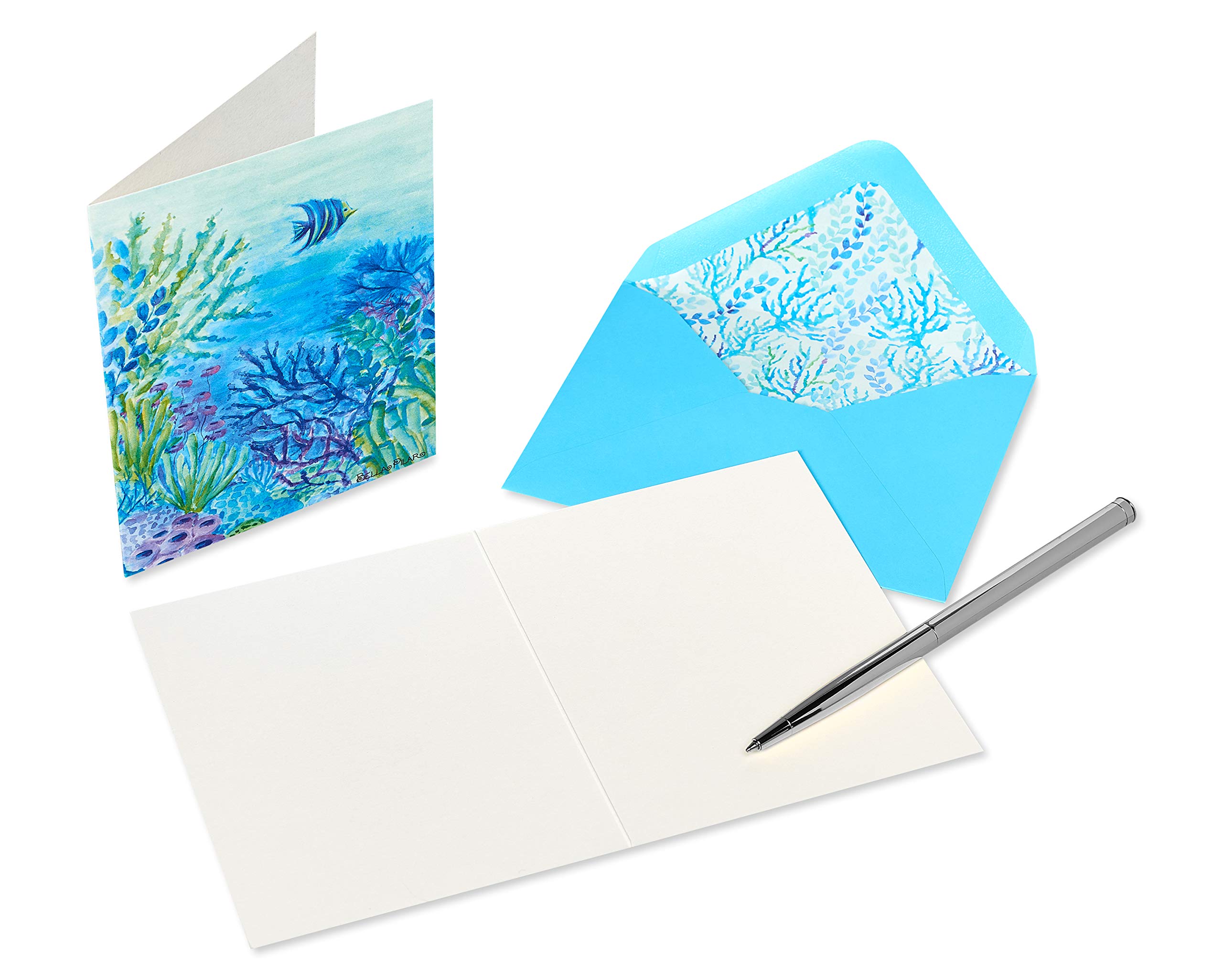 Papyrus Blank Cards with Envelopes - Designed by Bella Pilar, Into the Blue (20-Count)