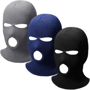 3 pieces 3 hole ski mask knitted full face cover adult balaclava knit ski face cover thermal knitted head wrap for men women(black, gray, navy blue)