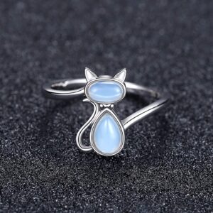 VIKI LYNN Cute Cat Ring 925 Sterling Silver Adjustable Moonstone Ring for Women