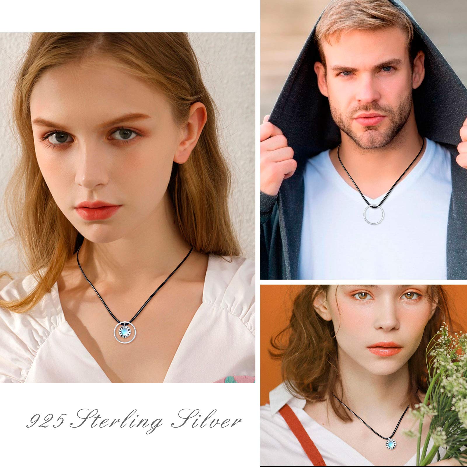 CUOKA MIRACLE Couple Necklace for Women 925 Sterling Silver Moonstone Matching Necklace Promise for Her or Him Valentine's Day Jewelry for Women Men