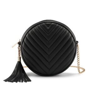 ayliss women crossbody shoulder bag circle tassel purse clutch evening small pu leather handbag fashion wallet with chain (black #1)