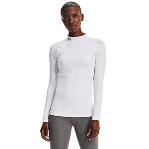 under armour womens authentics mock neck t-shirt, white (100)/black, medium