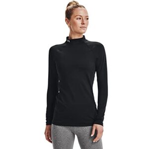 under armour womens authentics mock neck t-shirt, black (001)/white, large