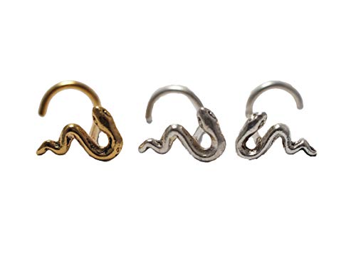 Thailand 18, 20, Gauge Mini Snake sterling silver nose stud/nose screw, Jewelry Nose Stud, Silver Nose ring, Nose Piercing, Body Jewelry (18g Right Screw Silver)