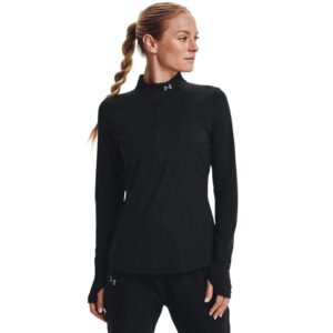 under armour women's qualifier run 2.0 ½ zip, black (001)/reflective, large