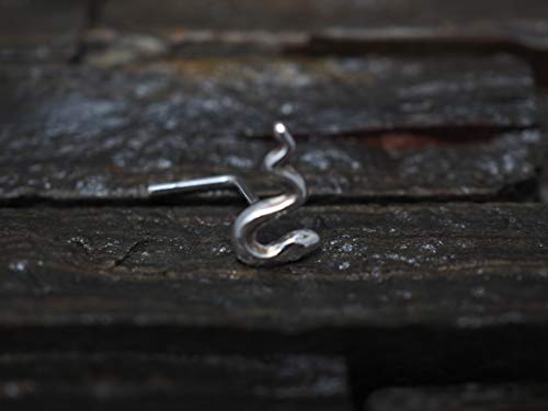 Thailand 18, 20, Gauge Mini Snake sterling silver nose stud/nose screw, Jewelry Nose Stud, Silver Nose ring, Nose Piercing, Body Jewelry (18g Right Screw Silver)