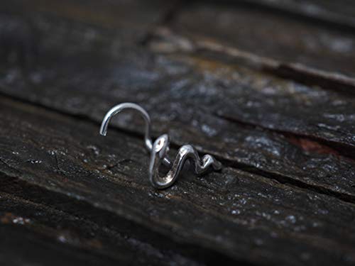 Thailand 18, 20, Gauge Mini Snake sterling silver nose stud/nose screw, Jewelry Nose Stud, Silver Nose ring, Nose Piercing, Body Jewelry (18g Right Screw Silver)