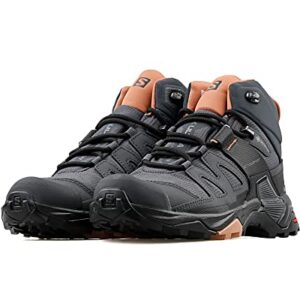 Salomon X Ultra 4 MID Gore-TEX Hiking Boots for Women, Ebony/Mocha Mousse/Almond Cream, 8