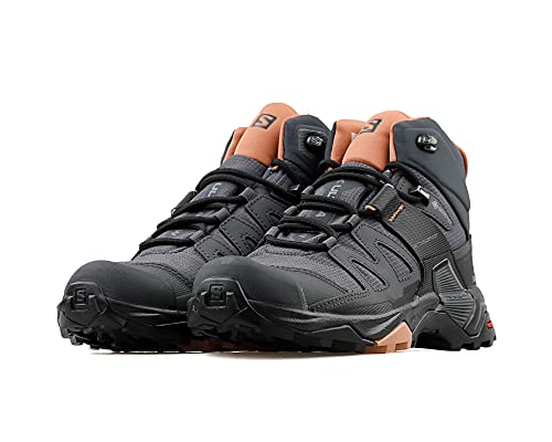 Salomon X Ultra 4 MID Gore-TEX Hiking Boots for Women, Ebony/Mocha Mousse/Almond Cream, 8