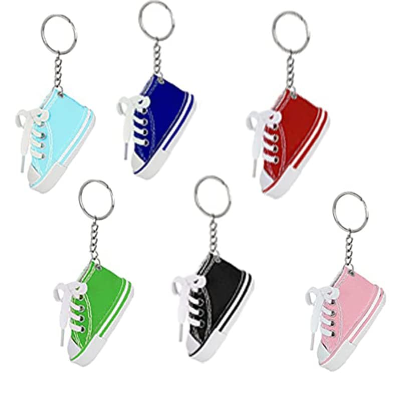 The Dreidel Company Sneaker Keychain, Cloth Material Shoe with Key Chain, Assorted Colors (6-Pack)