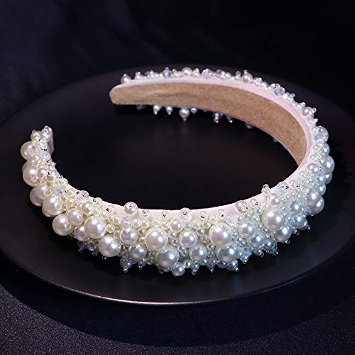 MHDGG Faux Pearl Headbands for Women White Bling Rhinestones Hairbands Bridal Hair Hoop Wedding Accessories for Girls