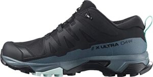 salomon x ultra 4 gore-tex hiking shoes for women, black/stormy weather/opal blue, 7.5