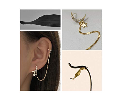 Sither Women Earring with Cuff Chain for Girls Ear Clips Ear Wraps Cuff Earrings Dangle Earrings Helix Cartilage Clip On Christmas Jewelry Gift for Her(1 Piece)