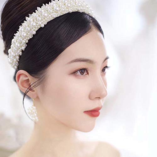 MHDGG Faux Pearl Headbands for Women White Bling Rhinestones Hairbands Bridal Hair Hoop Wedding Accessories for Girls