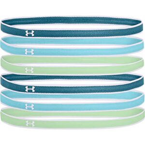 under armour girls' mini headbands 6-pack, blue flannel (597)/aqua foam, one size fits all