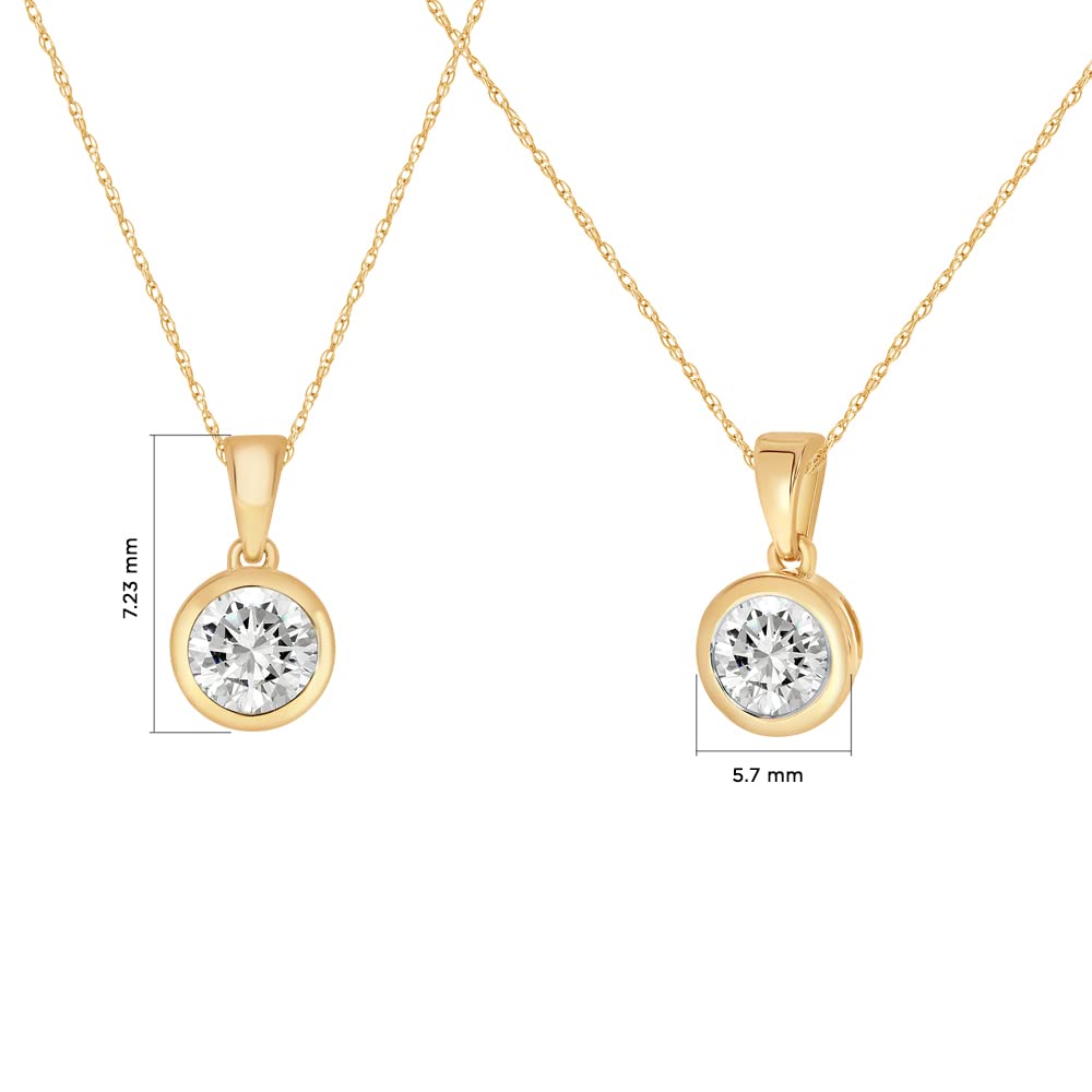 1/2Ct Diamond Pendant Necklace For Women | Certified GH VS/SI Real 14K Yellow Gold Lab Grown Bezel Set Diamond Solitaire Necklace and Chain | Ideal Gift for Girls of all Ages