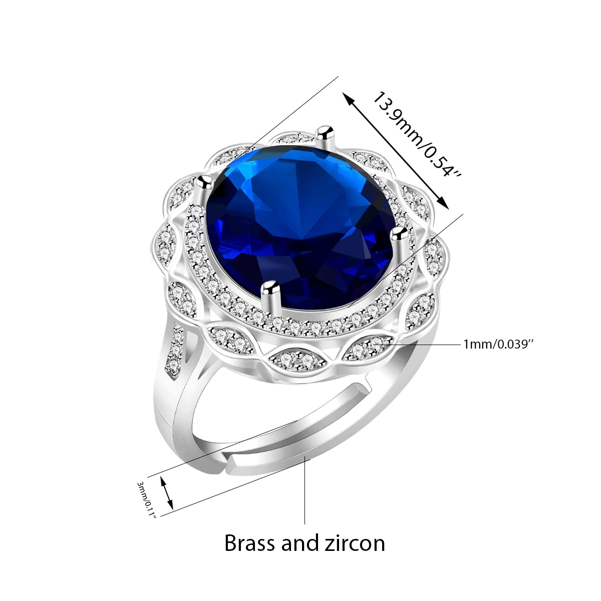 Uloveido Women's Platinum Plated Oval Blue Zircon Birthstone Ring Adjustable Simulated Sapphire Rings Wedding Promise Jewelry Y989