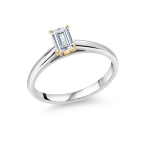 925 sterling silver and 10k yellow gold forever classic moissanite from charles & colvard women solitaire ring (0.58 cttw, emerald cut 6x4mm, available in size 5, 6, 7, 8, 9)