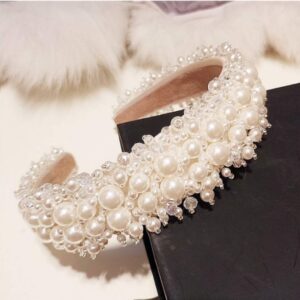 MHDGG Faux Pearl Headbands for Women White Bling Rhinestones Hairbands Bridal Hair Hoop Wedding Accessories for Girls