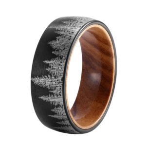 poya tungsten forest rings for men 8 mm black plated wedding band with wood liner comfort fit (8)