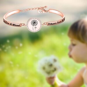 FEELMEM Dandelion Wish Bracelet Some See a Weed Some See a Wish Dandelion Charm Bracelet For Friend Sister Graduation Gift New Adventure Gift (some see-Rose gold)