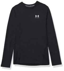 under armour boys' coldgear armour long sleeve t-shirt, black (001)/white, youth large