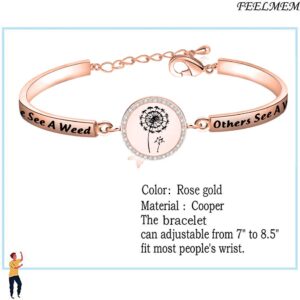 FEELMEM Dandelion Wish Bracelet Some See a Weed Some See a Wish Dandelion Charm Bracelet For Friend Sister Graduation Gift New Adventure Gift (some see-Rose gold)