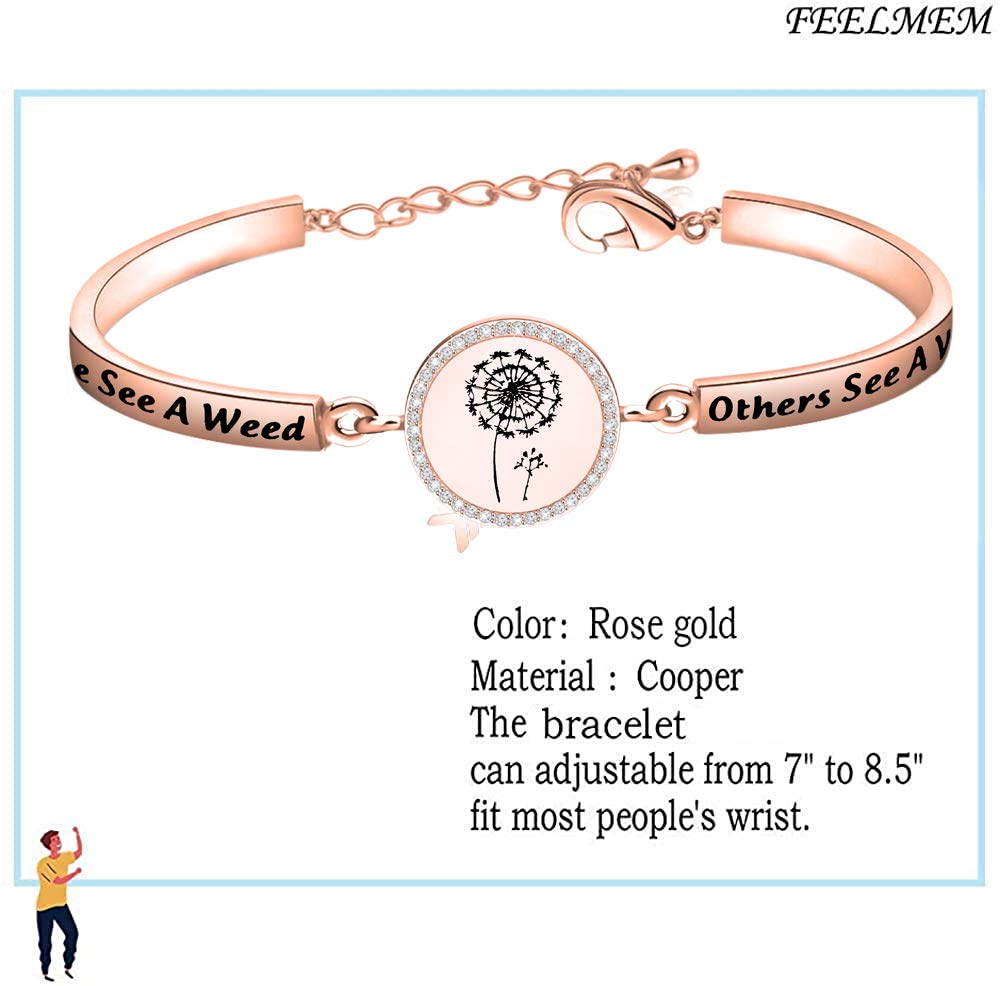 FEELMEM Dandelion Wish Bracelet Some See a Weed Some See a Wish Dandelion Charm Bracelet For Friend Sister Graduation Gift New Adventure Gift (some see-Rose gold)