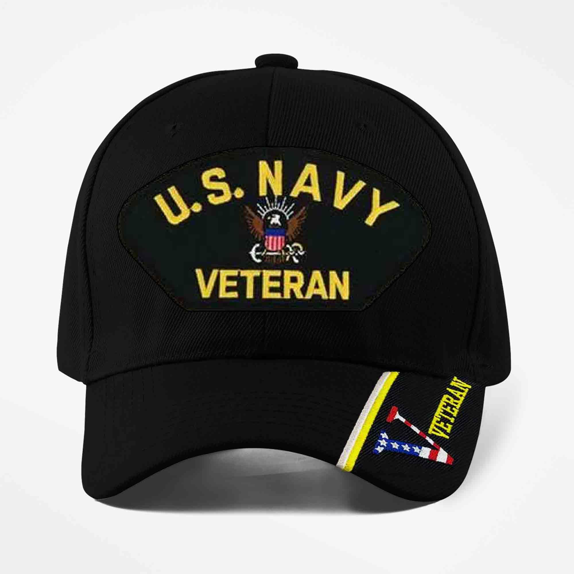 US Navy Veteran Hat w/Eagle Graphic & Veteran on Bill - Black