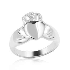 uloveido stainless steel irish claddagh heart crown ring wedding promise high polished friendship jewelry for women lady y981 (size 7)