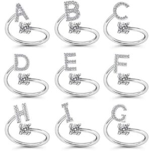 Adjustable Crystal Inlaid Initial Rings Alphabet Letter Ring Knuckle Rings Fashion Jewelry Gifts for Womens