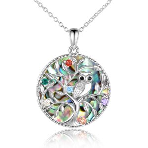 onefinity sterling silver tree of life owl necklace abalone shell pendant necklace for women jewelry mother's day jewelry gifts for mom