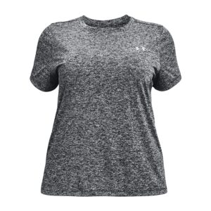 under armour womens tech twist short-sleeve crew t-shirt, black (001)/metallic silver, 1x