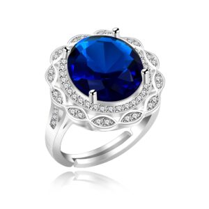 uloveido women's platinum plated oval blue zircon birthstone ring adjustable simulated sapphire rings wedding promise jewelry y989