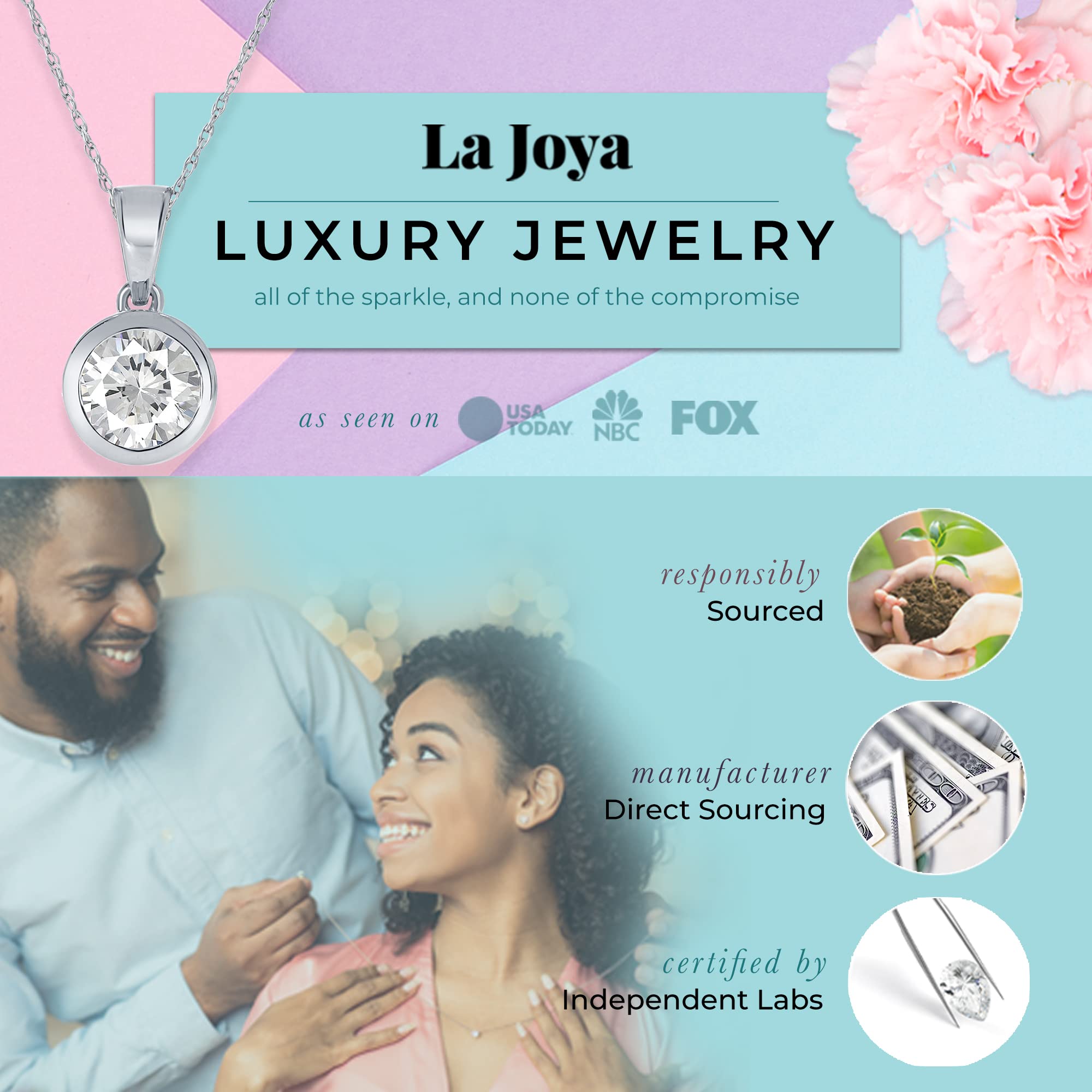 La Joya Sterling Silver Diamond Necklace For Women | Lab Grown 1/6 CT. TW. Bezel Set Single Diamond Necklace | Ideal Gold Plated Solitaire Diamond Necklace for Girls and Teens