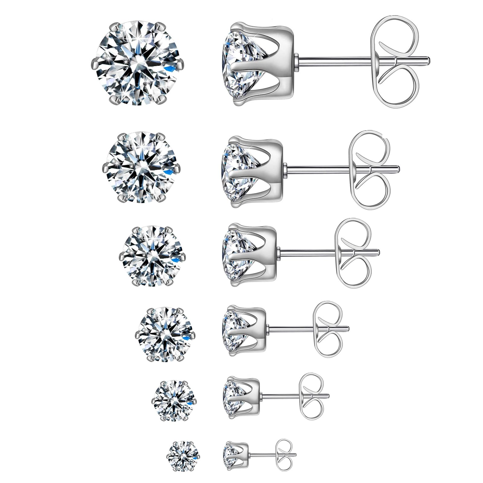 Stud Earrings Set,Clear Cubic Zirconia 316L Stainless Steel Earrings for Women for Men