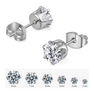 Stud Earrings Set,Clear Cubic Zirconia 316L Stainless Steel Earrings for Women for Men