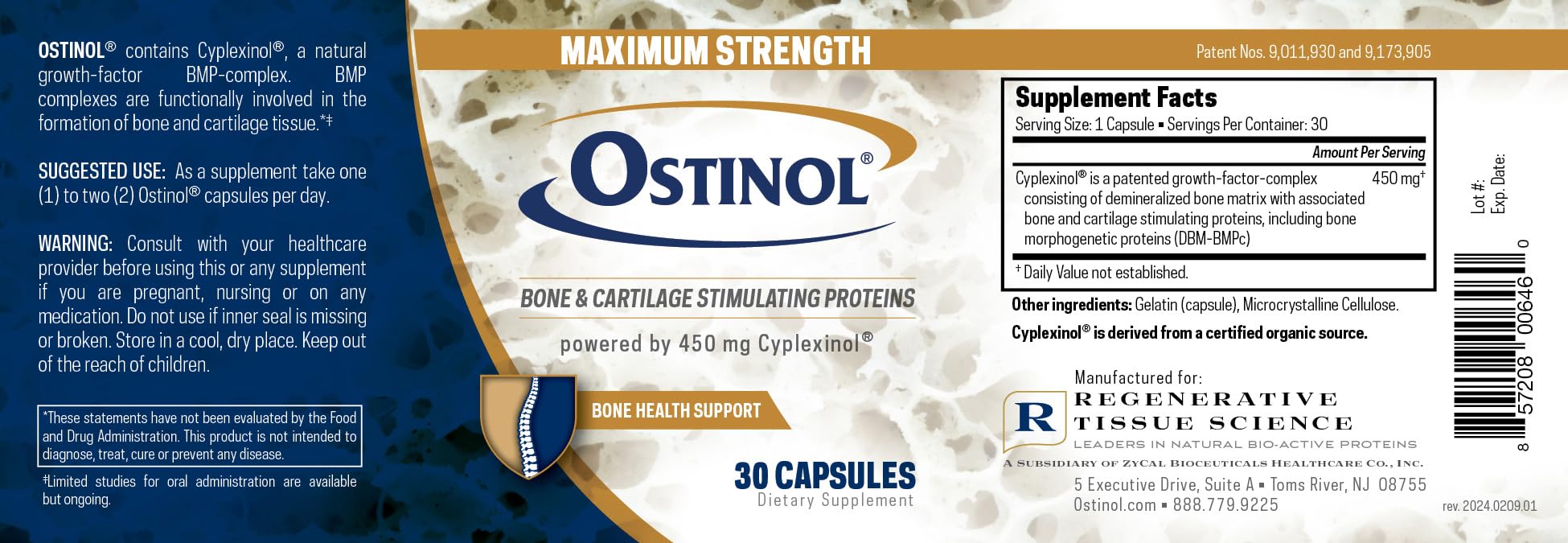 Ostinol Standard 450mg - Bone & Joint Supplement | Stem Cell Activation Certified | Bio Active Protein Complex for Moderate Bone Loss & Moderate Joint Disfunction - 30 Capsules